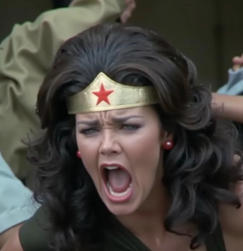 Lynda Carter, screaming, terror face expression - SeaArt AI