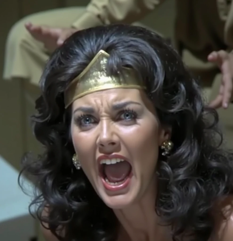 Lynda Carter, screaming, terror face expression - SeaArt AI