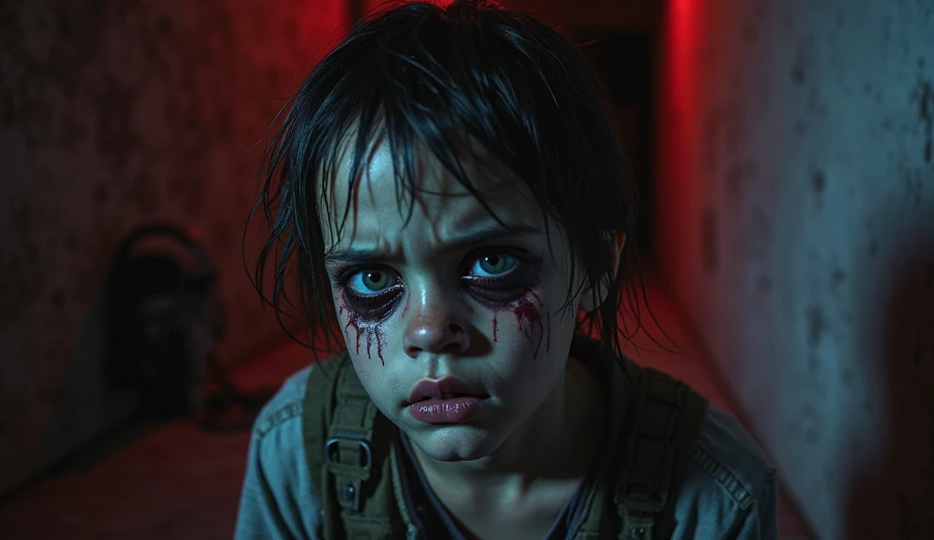 "A boy with a creased and creepy face, dressed in old and dirty clothes ...