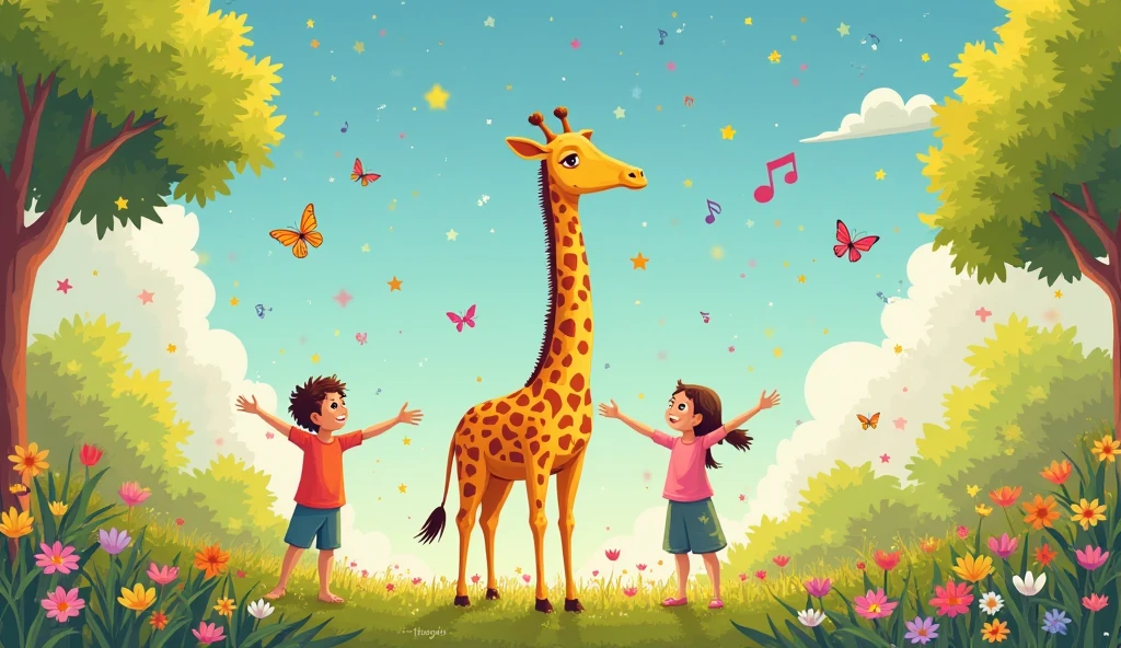 Create a colorful image for “A giraffe standing tall like a tree - SeaArt AI
