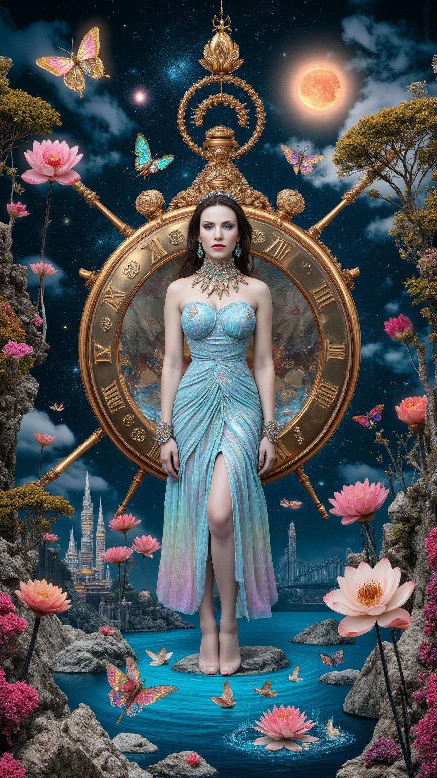 "Surreal hyper-detailed odyssey: A serene woman with luminous porcelain ...
