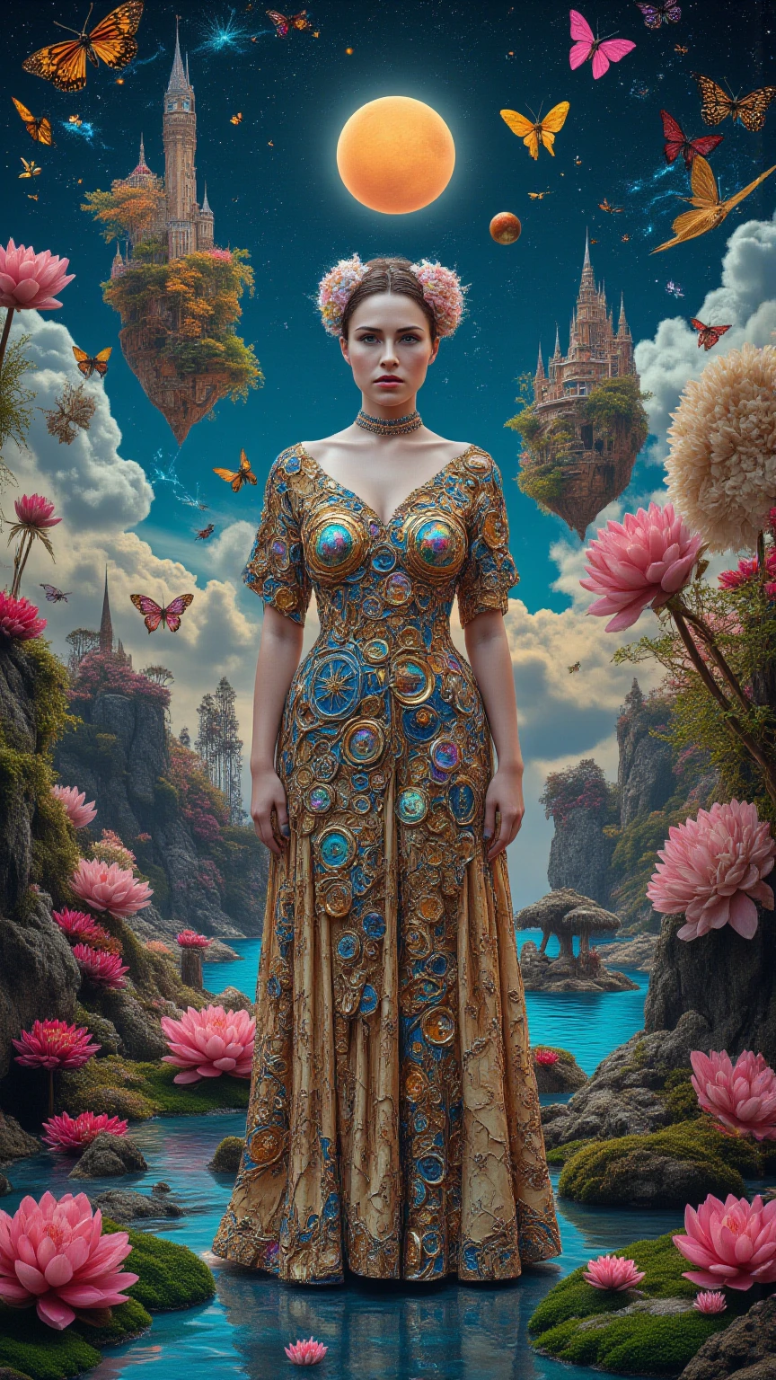 "Surreal hyper-detailed odyssey: A serene woman with luminous porcelain ...