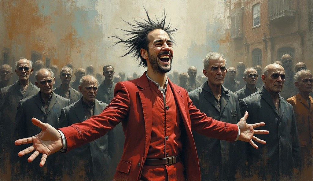 A dramatic, multi-layered scene where an unconventional, defiant ...