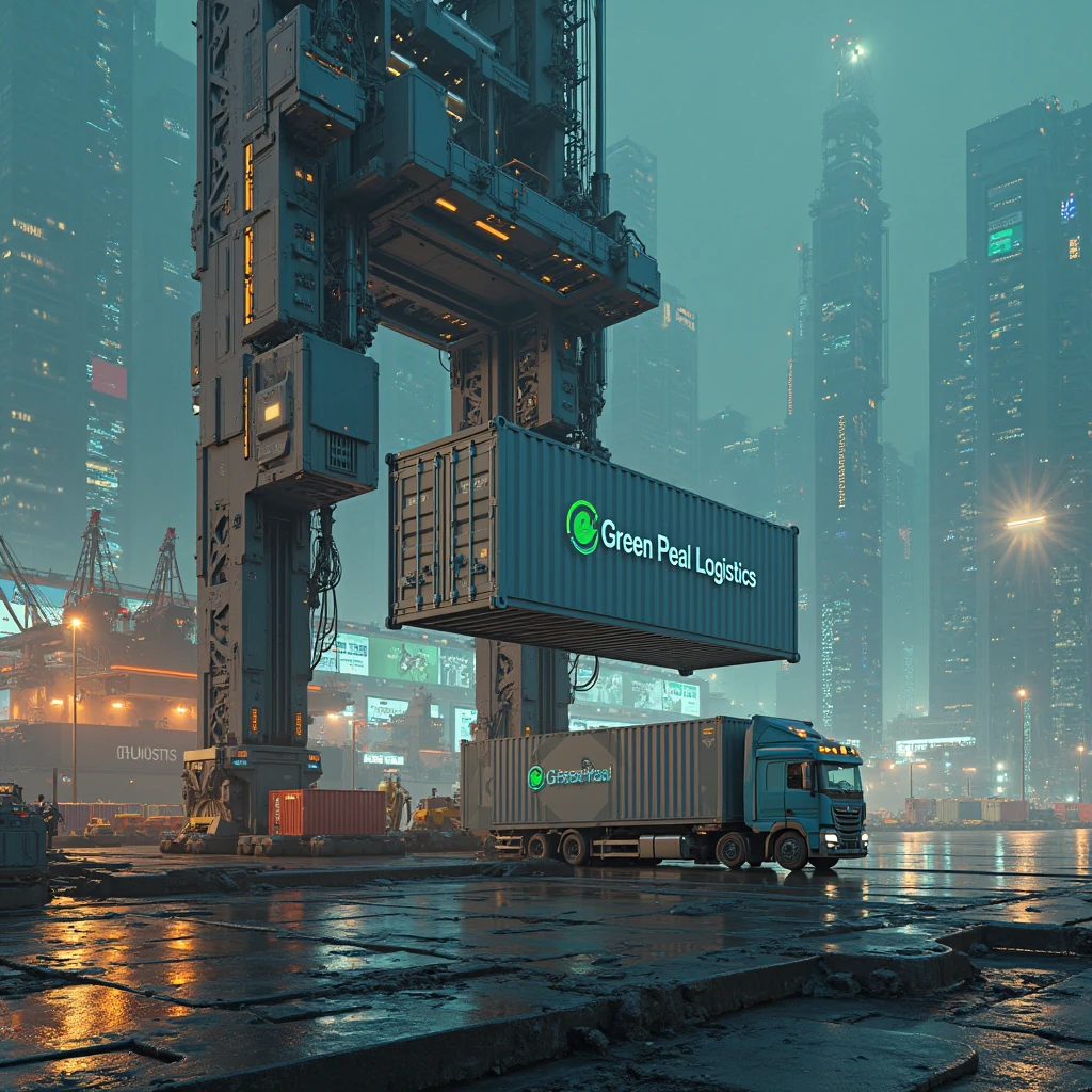 Create an image of a high-tech port with cargo ship-side walkways ...