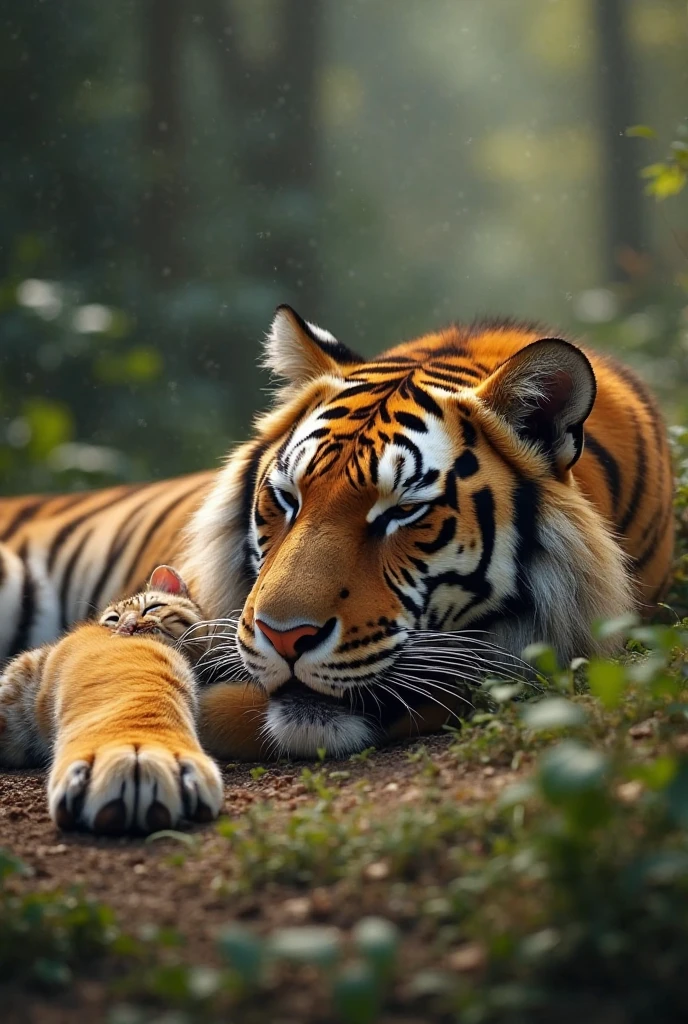 A majestic tiger lies fast asleep, completely relaxed. Slowly - SeaArt AI