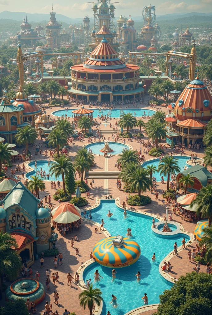 An amusement park containing 35 rides, more than 10 swimming pools ...