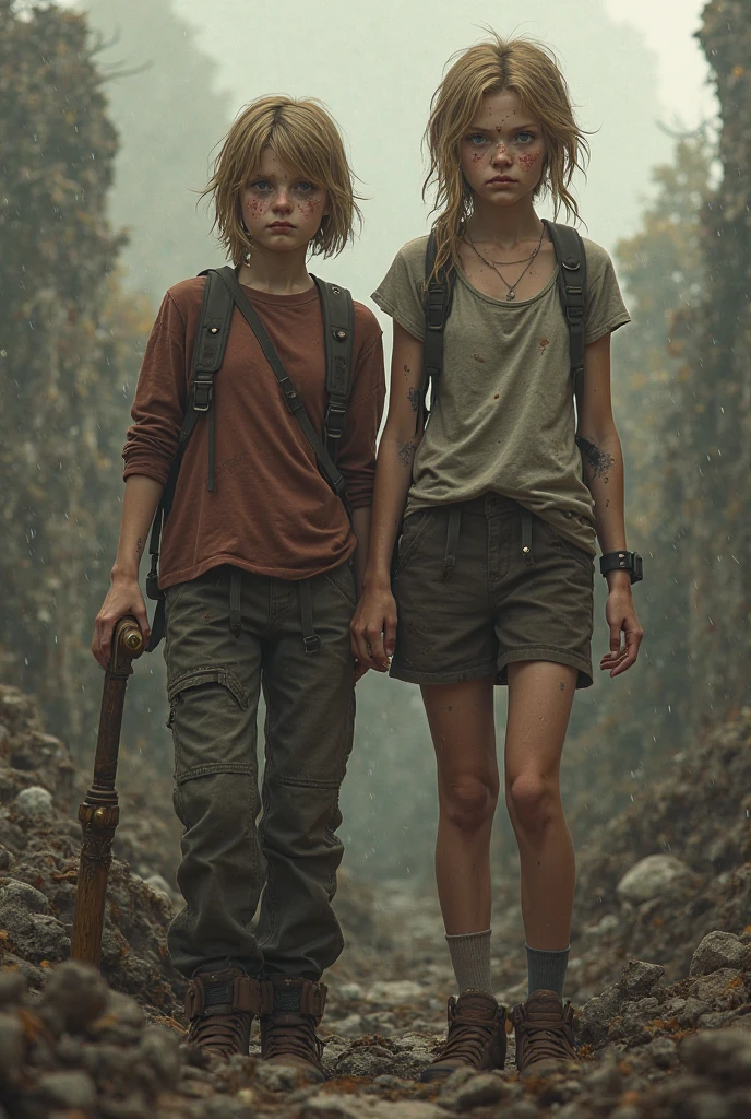 (masterpiece, best quality, 2 girls, duo) Amid the ruins of a zombie ...