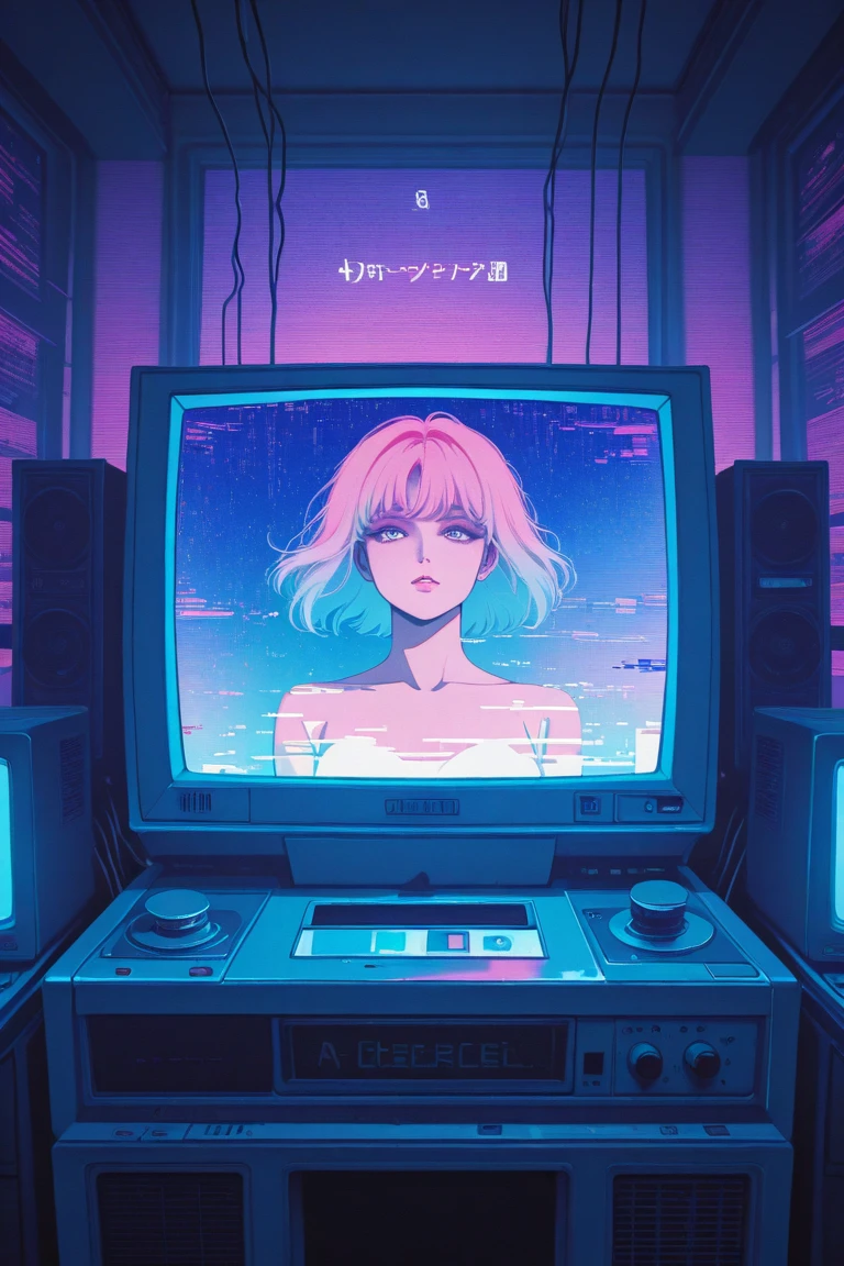 "A cyber-retro psychedelic artwork featuring glitch effects and ...