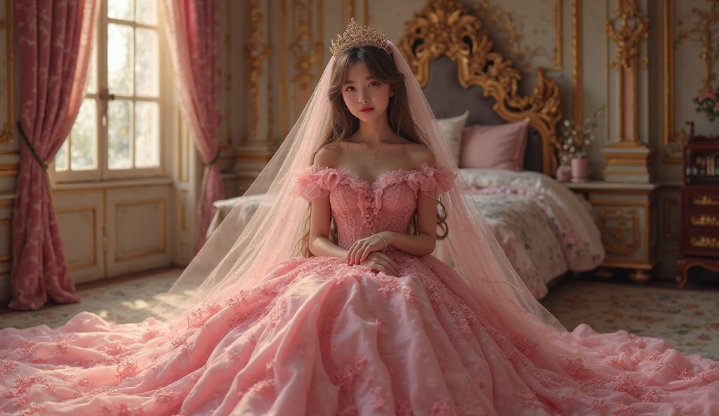 1 person There are no animals princess Young girl pink pajamas negligee ...