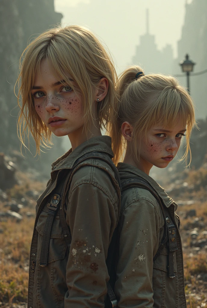 (masterpiece, best quality, 2 girls, duo) Amid the ruins of a zombie ...