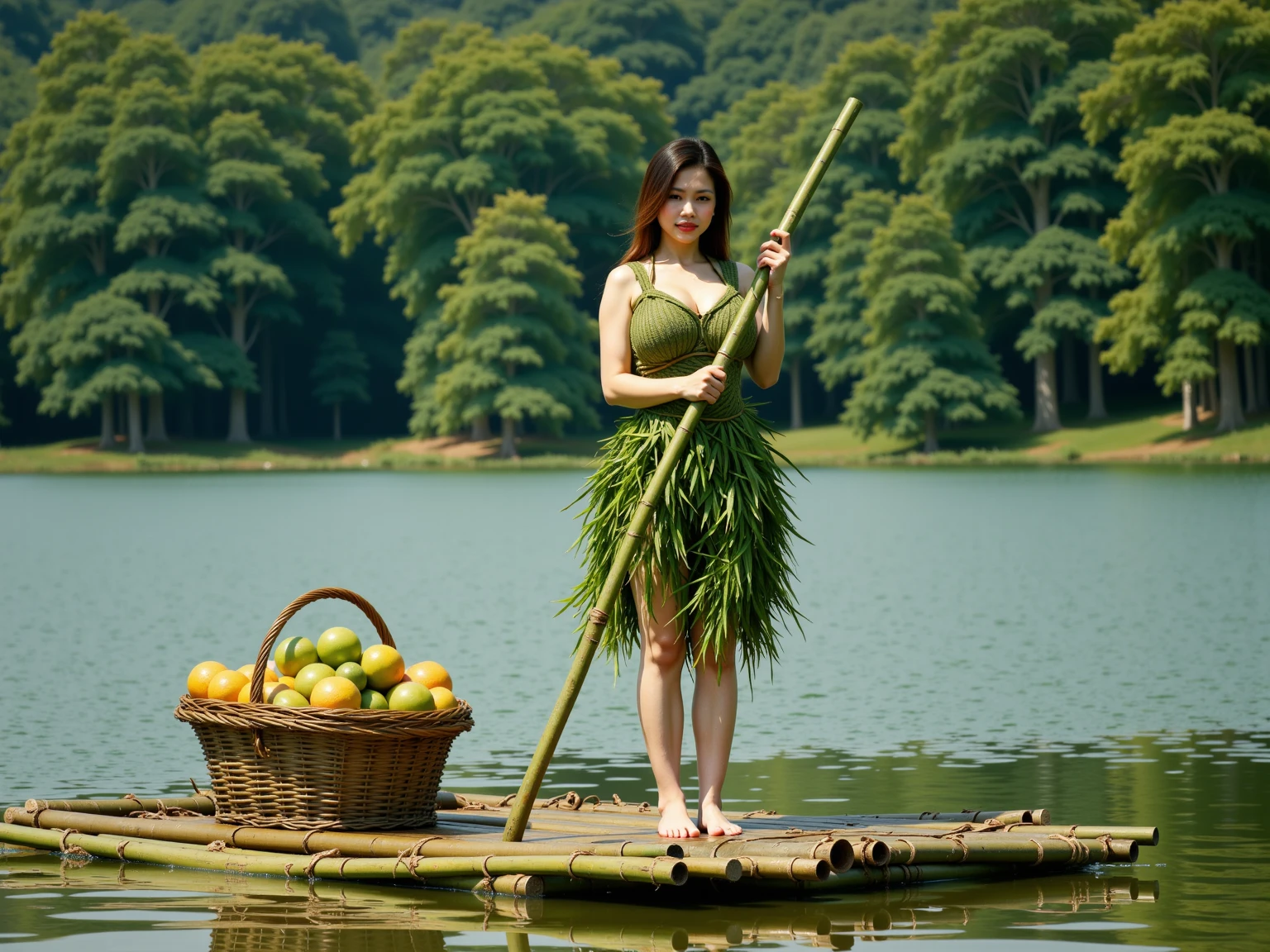 (realista 8K:1.2) ((In the middle of the pond small raft of thick and ...