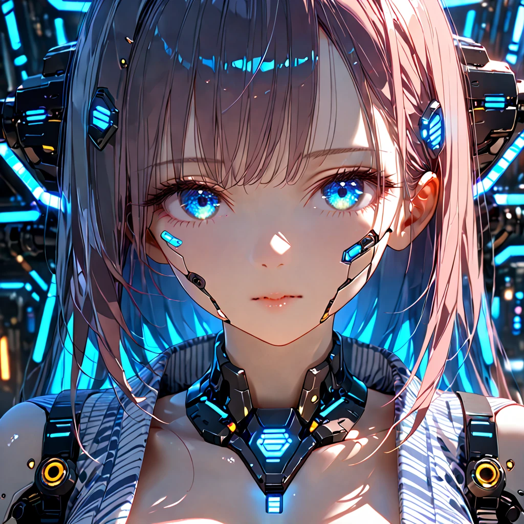 Detailed close-up of a cyborg eye implant, beautifully integrated into ...