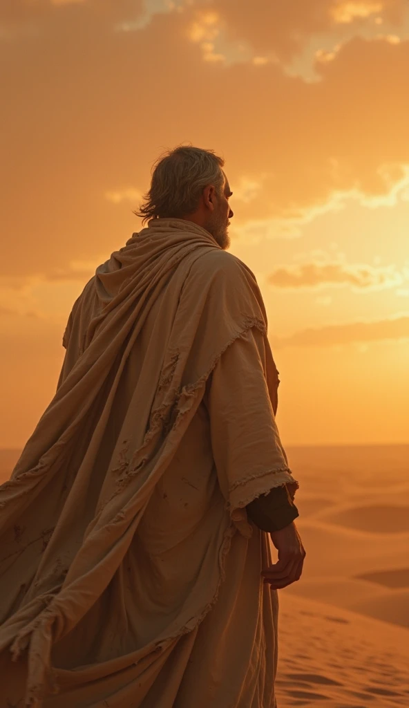 Epic concept art , mature man with torn robes staring sandstorm on the ...