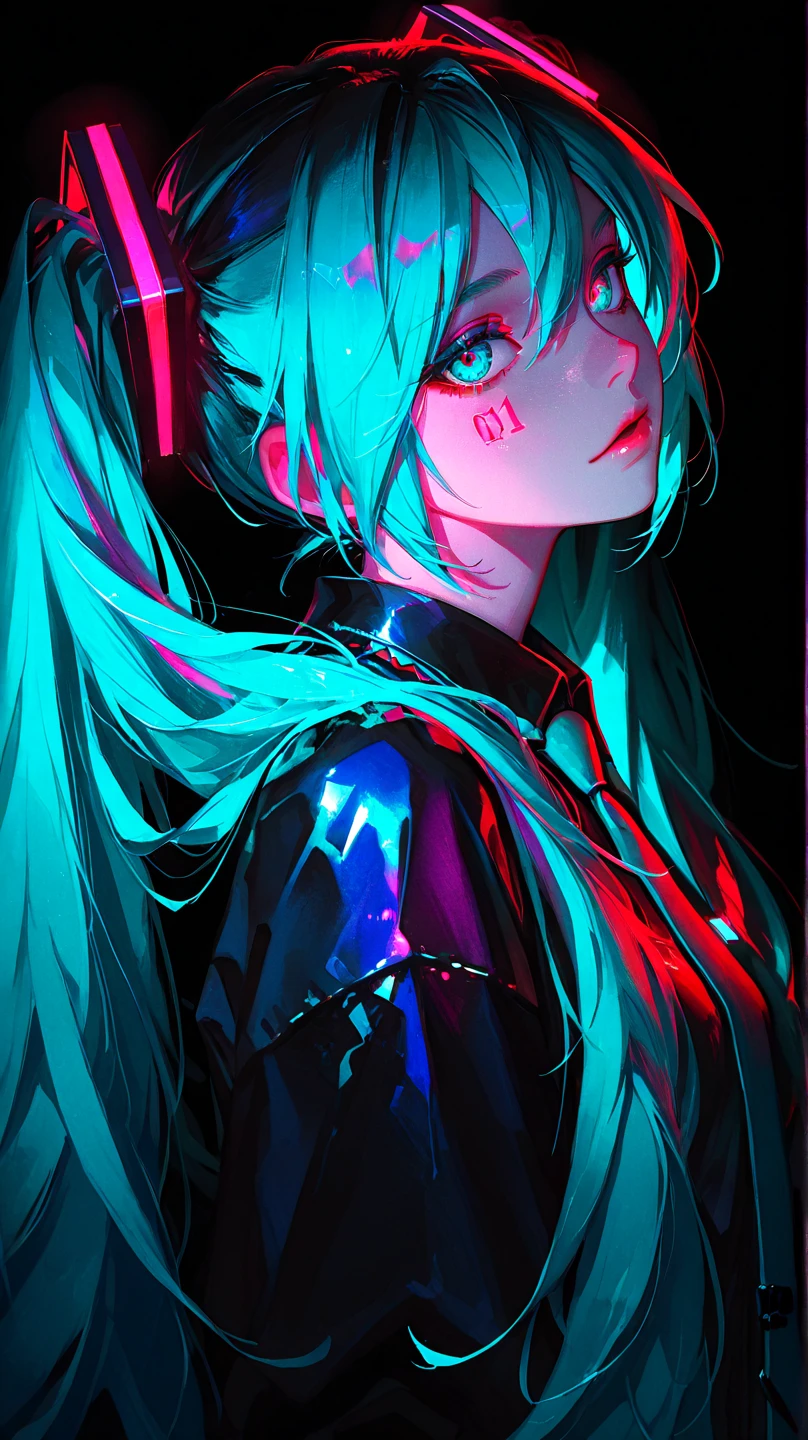 Hatsune Miku, Limited Palette ,black background,colorful,lively - SeaArt AI
