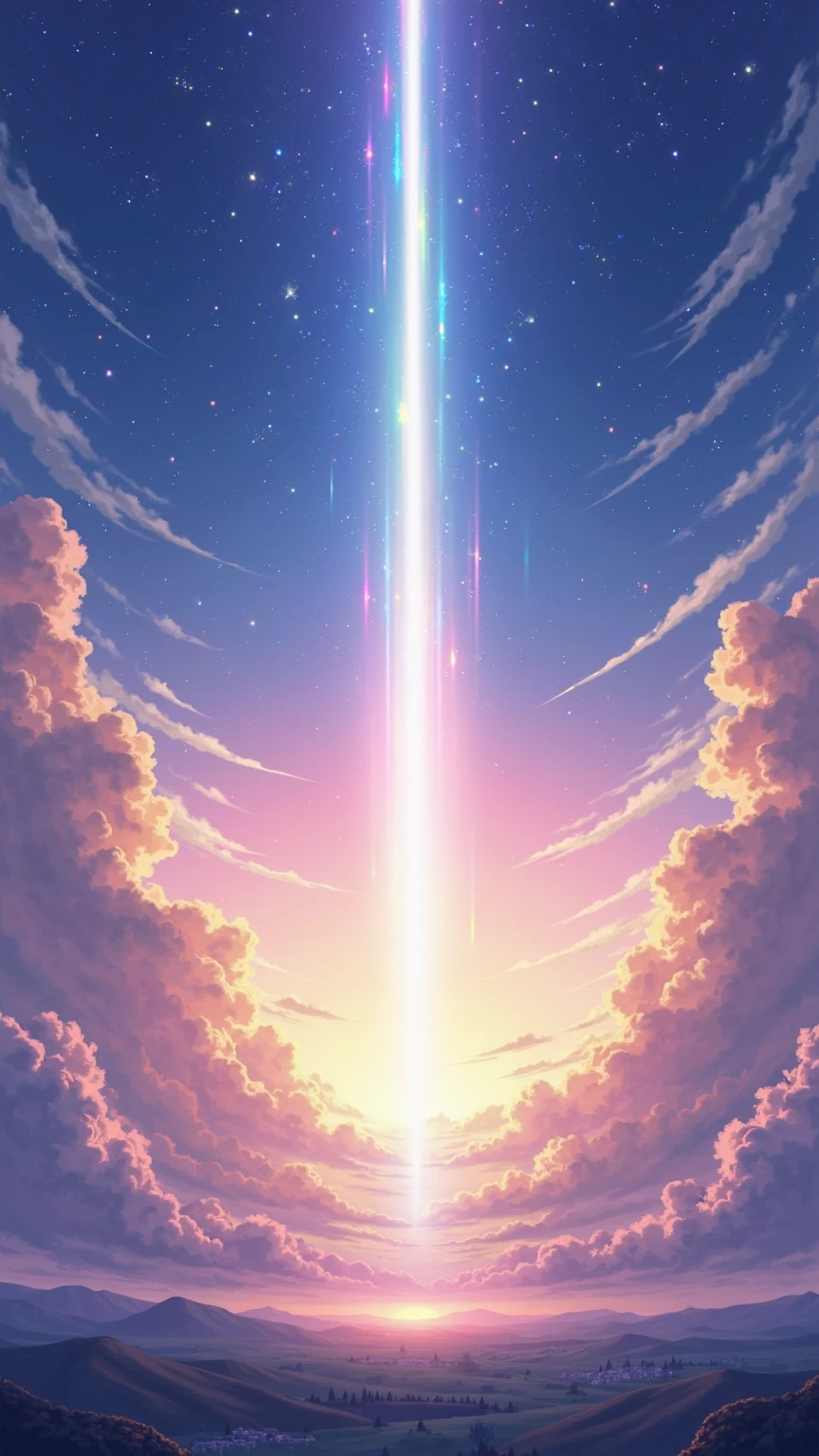 A breathtaking anime-style sky at the moment of cosmic convergence ...