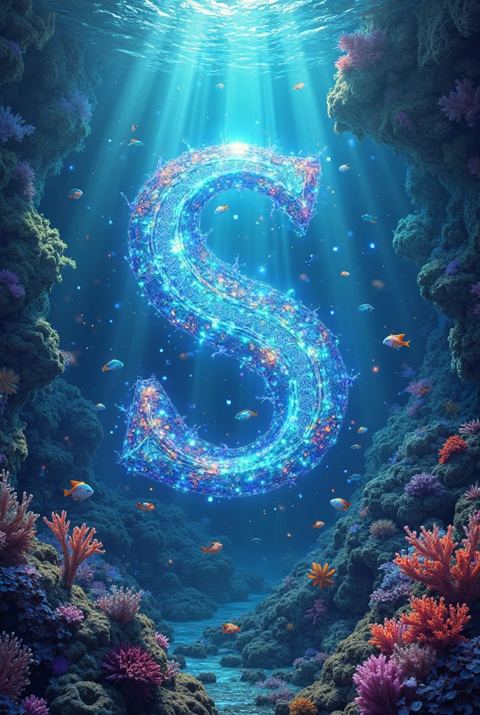 「SeaArt」Letter logo、A fantastic undersea world、Beautiful coral reef ...