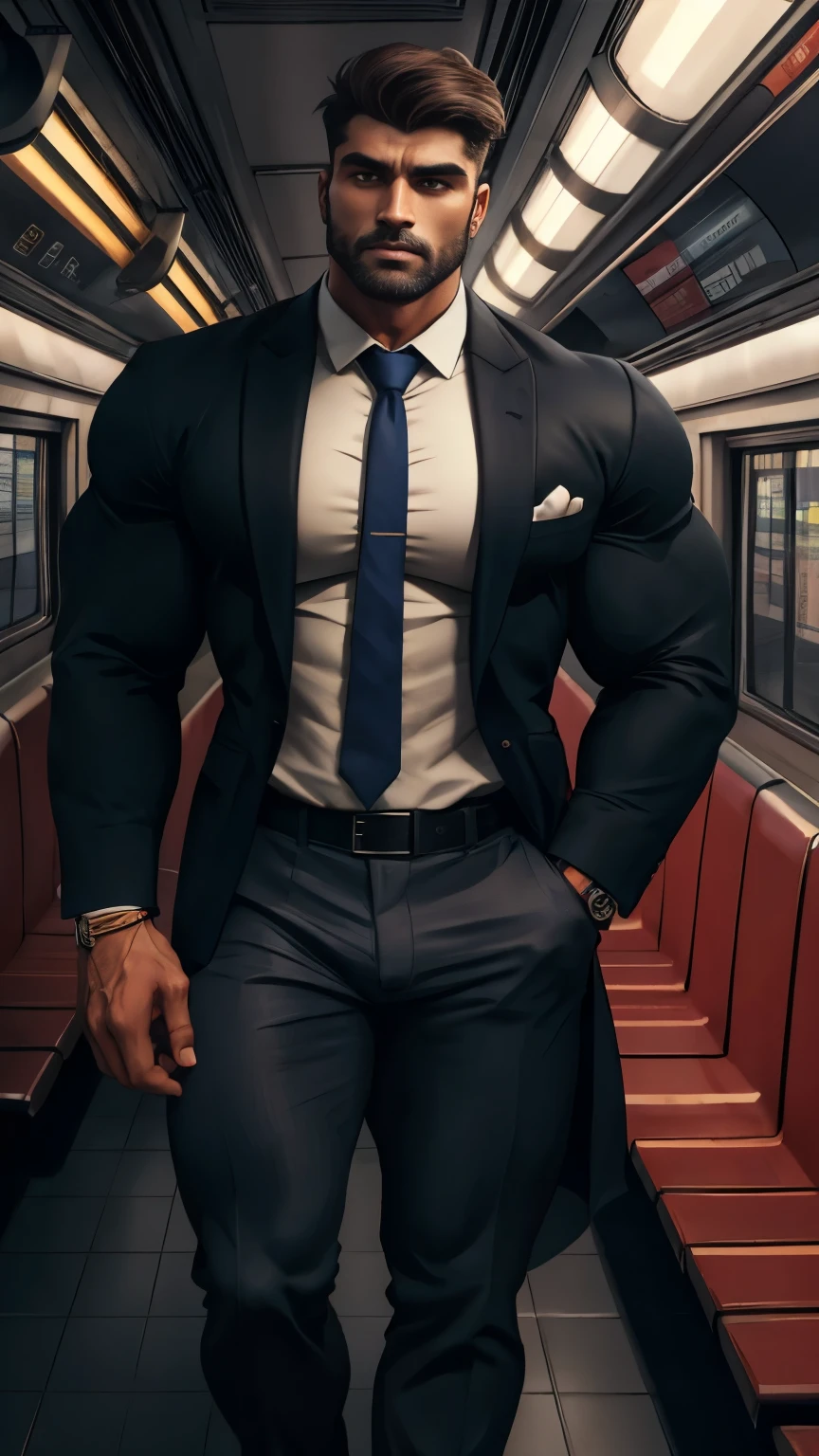 Take a support of pole in metro A painting of perfect handsome indian ...