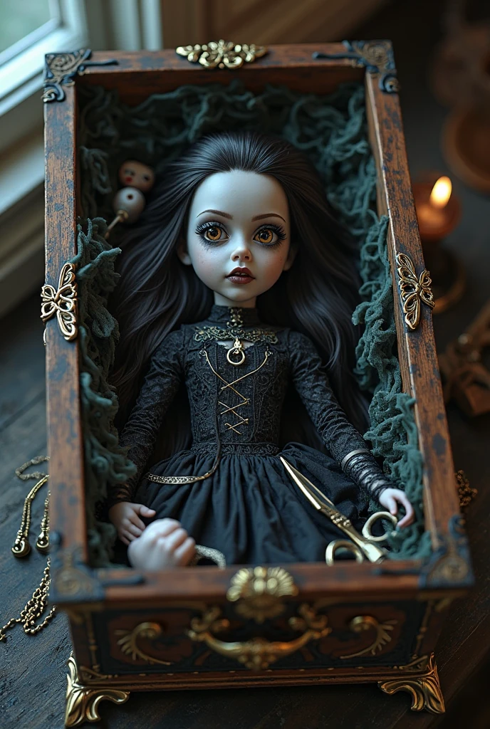 Create an image of a doll in the box, doll style who is darker - SeaArt AI