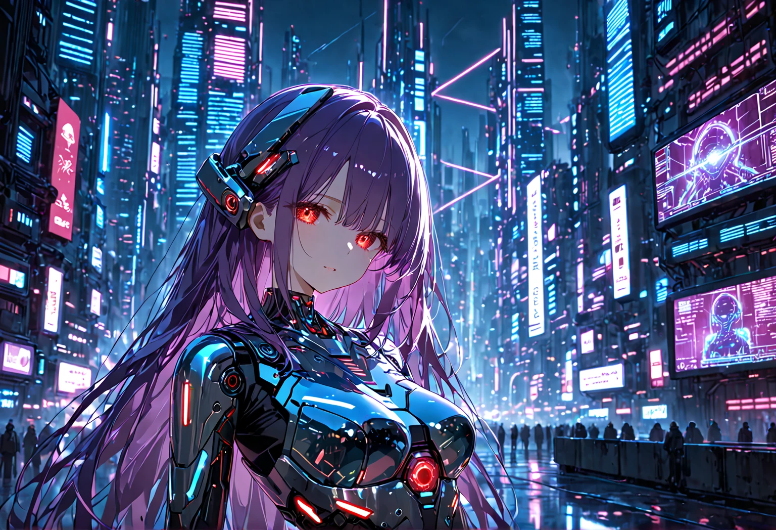 A futuristic cyborg with a glowing red male cybernetic vampire eye ...