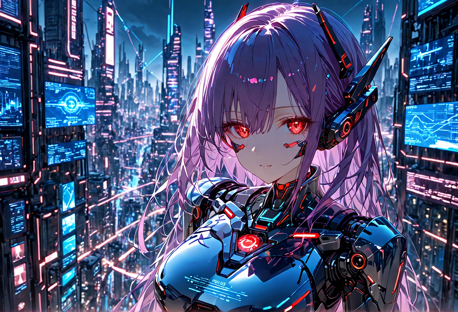 A futuristic cyborg with a glowing red male cybernetic vampire eye ...