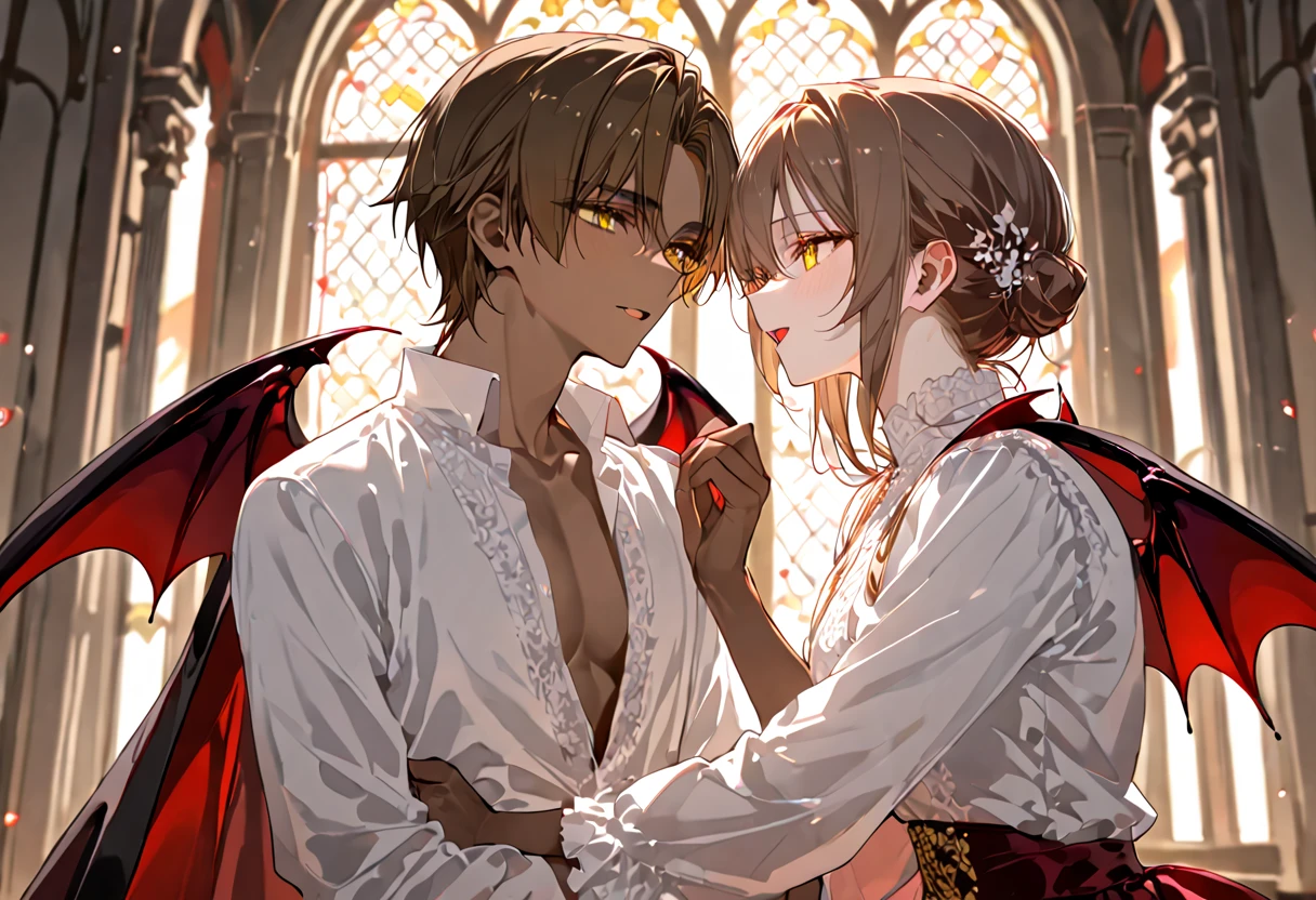 Tamil male, Loving and Longing Vampire Yellow eyes brown hair - SeaArt AI