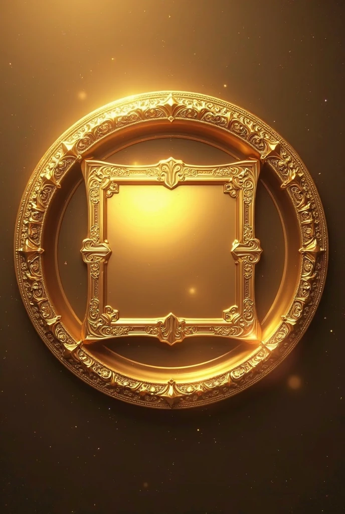 Create a square gold plate inside a round logo that is gold in color ...