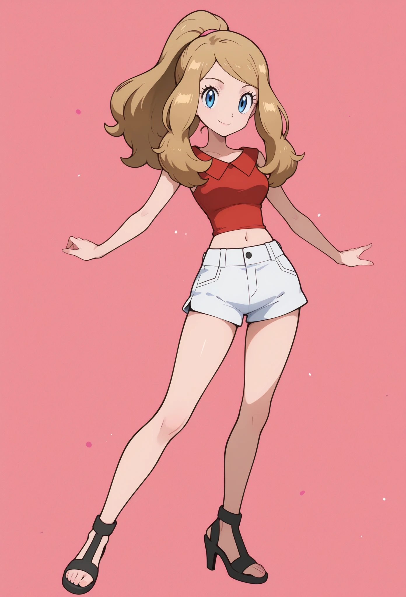 ZzSerena, solo, long hair, blue eyes, eyelashes, red sleeveless midriff ...