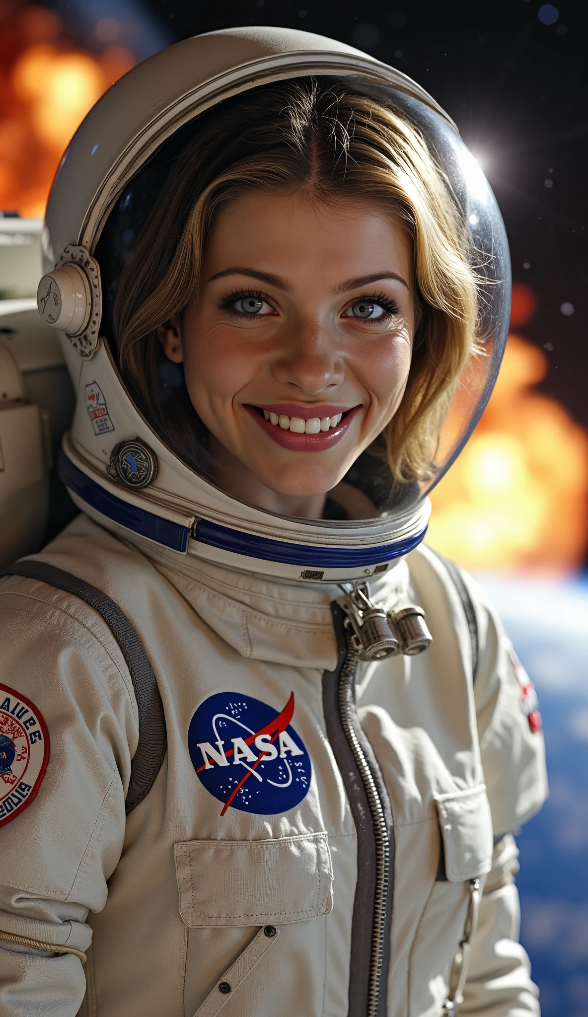 A hyper-detailed, photorealistic scene of a female astronaut - SeaArt AI