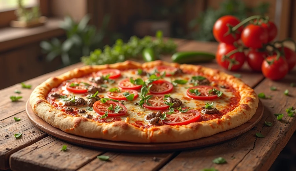 Farmhouse Classic A rustic-style pizza with fresh tomato, mushroom ...