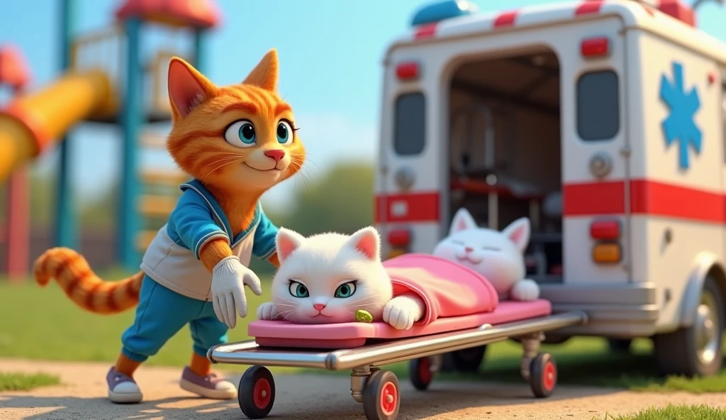 A 3D animated cartoon scene on a playground with a colorful slide and ...