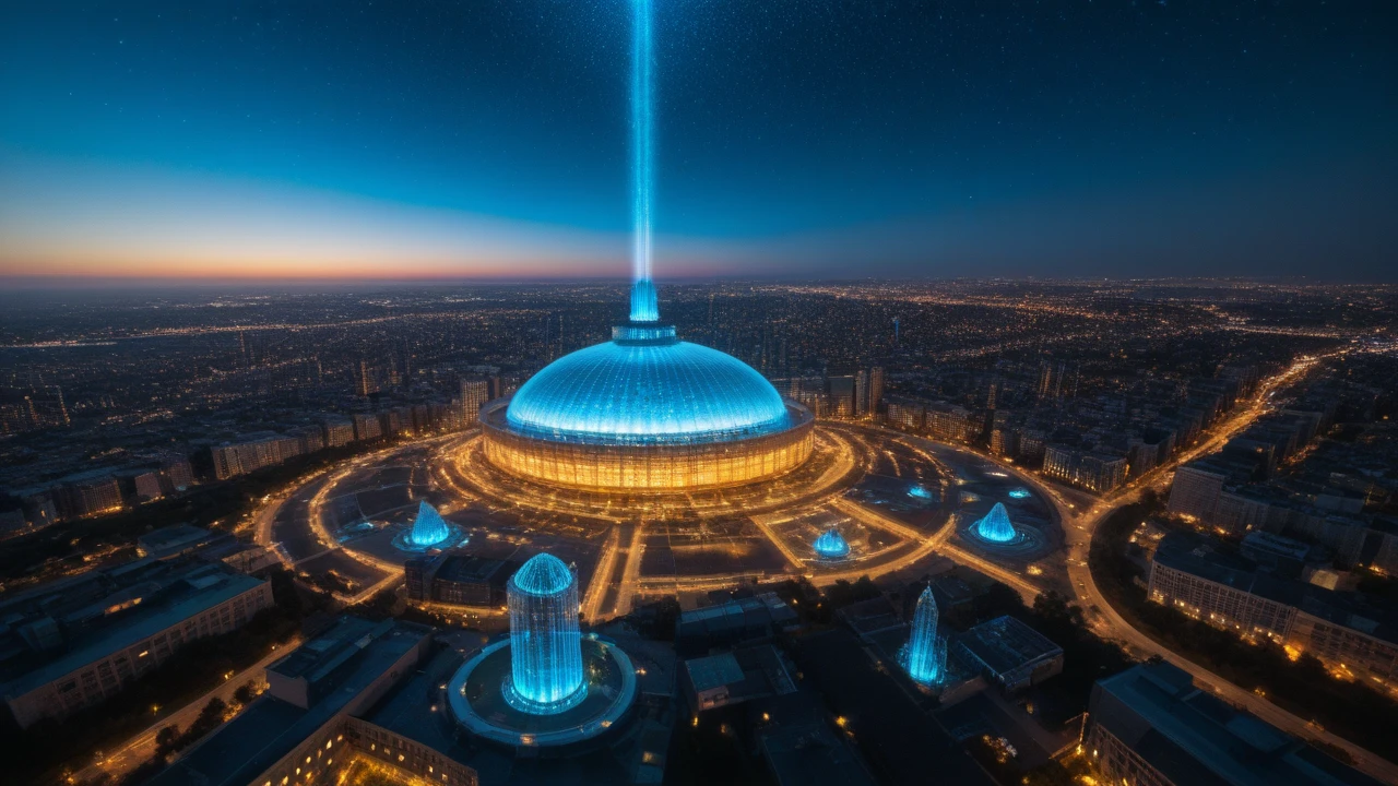 A breathtaking panoramic view of a futuristic crystal city on the ...