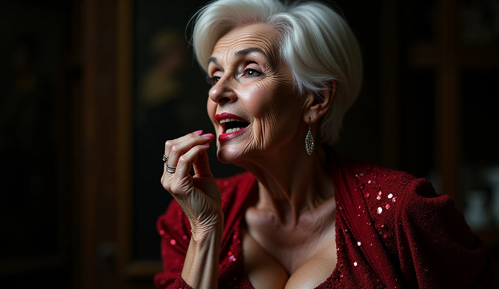 Photorealistic close-up, dramatic lighting with deep shadows on sculpted cheekbo - SeaArt AI