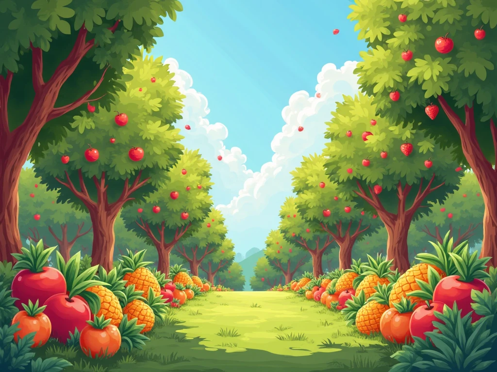 There are many fruits growing on the trees in the orchard, including ...