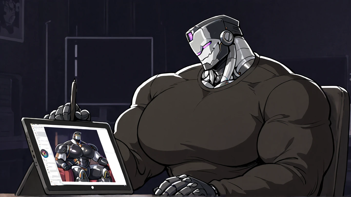 Handsome adult male muscle robot, casual composition, confident and ...