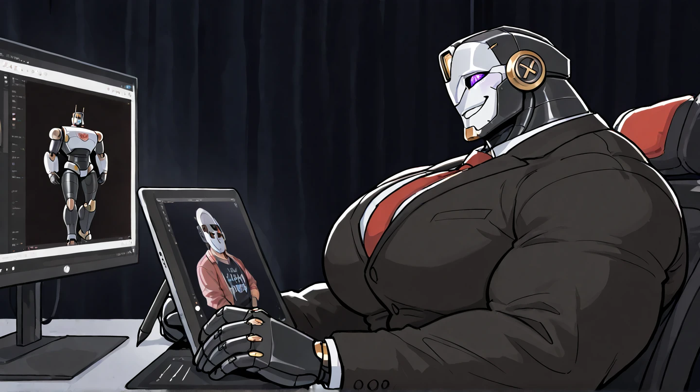 Handsome adult male muscle robot, casual composition, confident and ...