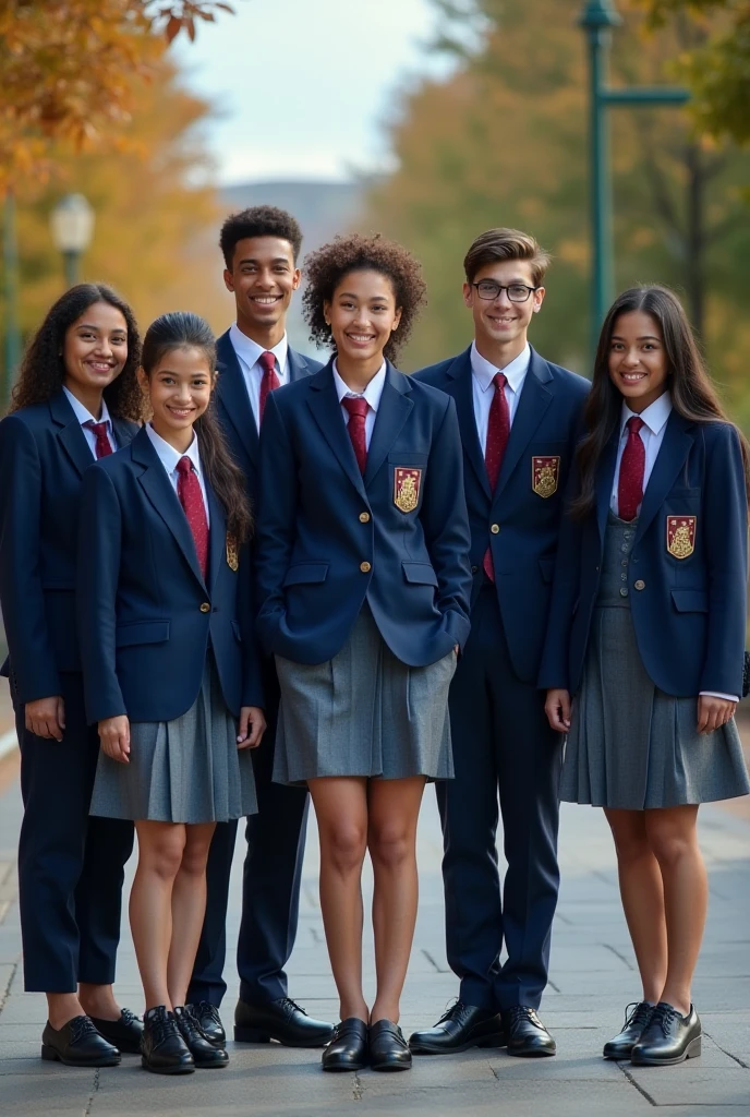 Black high school students in deep navy blue blazers, white shirt ...