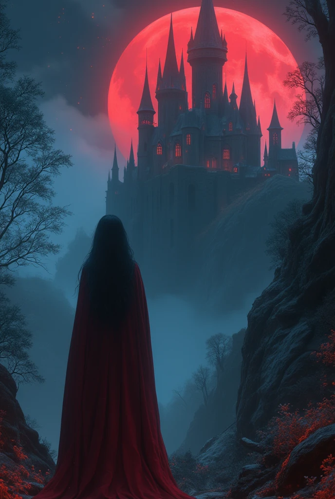 A dark fantasy scene of a mysterious magical academy towering atop a ...