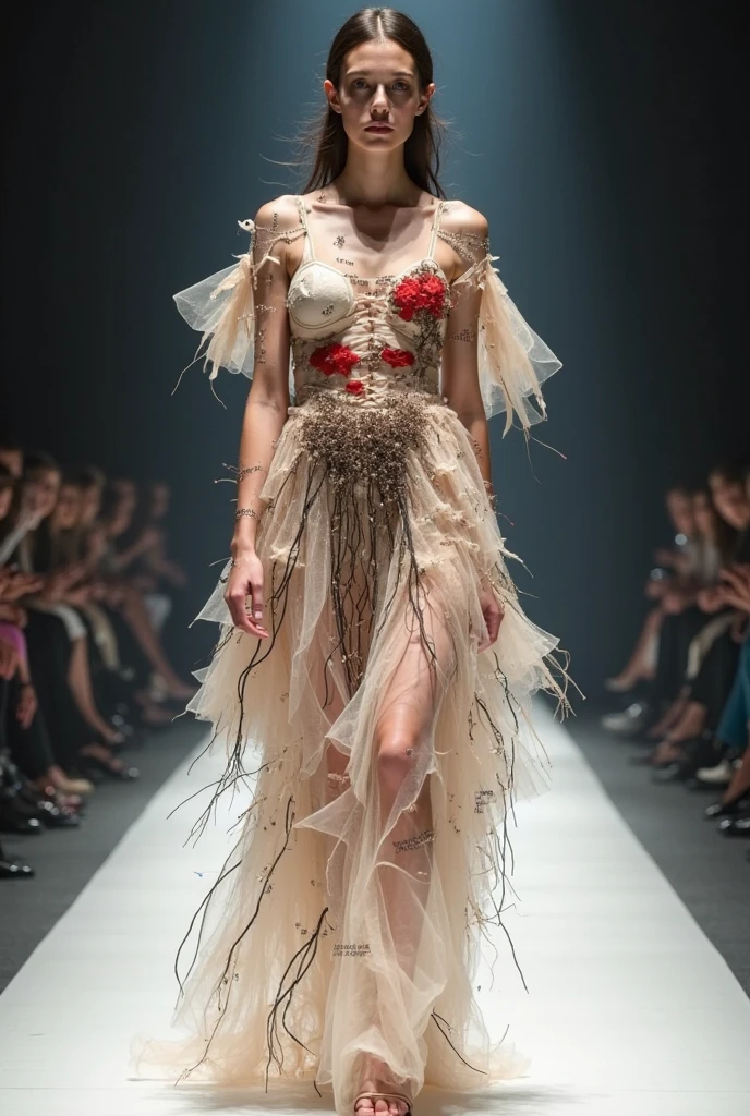 A full-body photograph of a female model walking down a runway - SeaArt AI