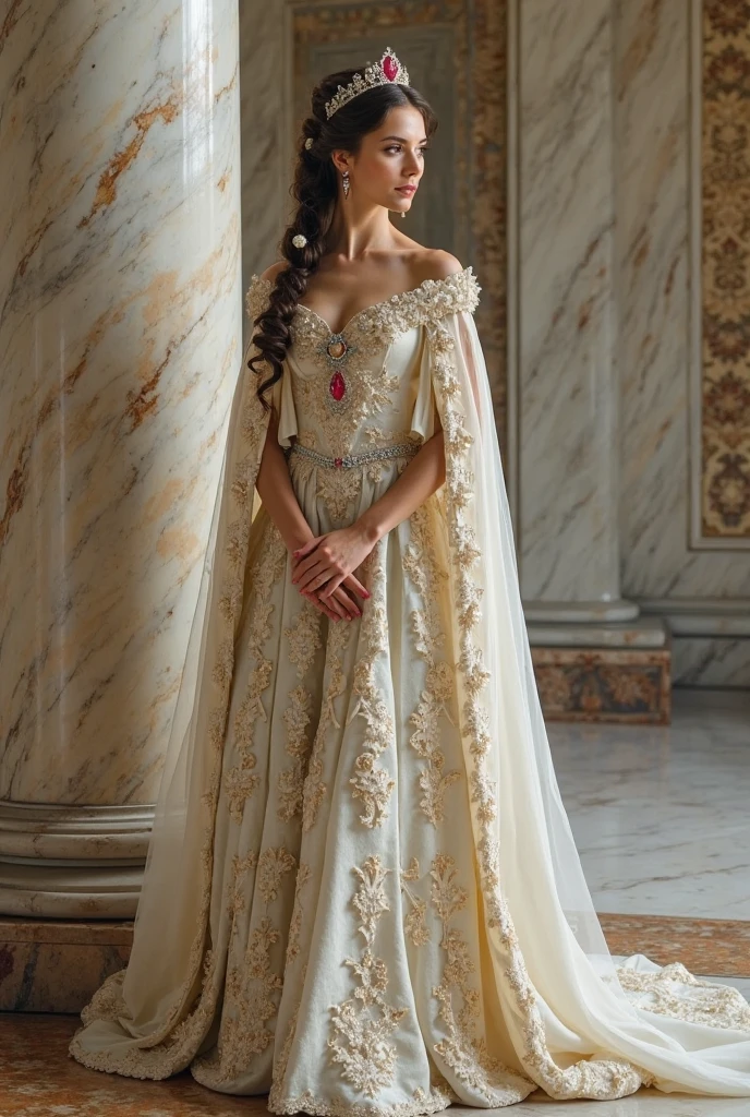 A full-body portrait of an Austrian empress in a marble hall - SeaArt AI