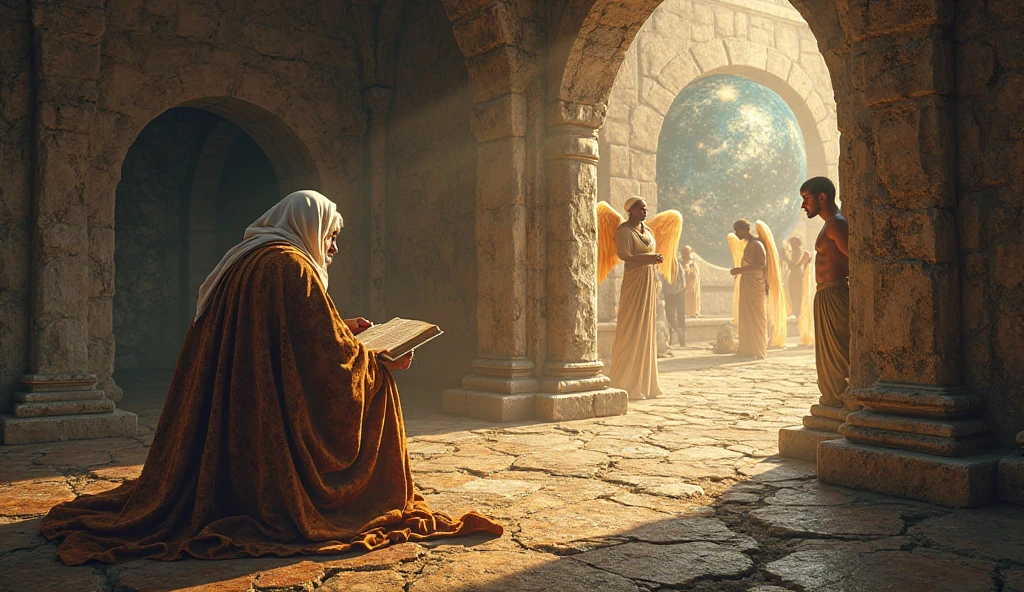 Pre-Translation Enoch: "Enoch as a scribe in a dimly lit stone chamber ...