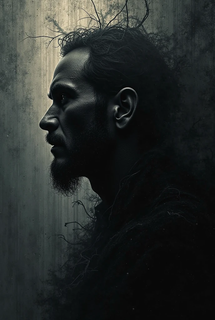 Create a dark, intense, mysterious, and otherworldly profile image with ...