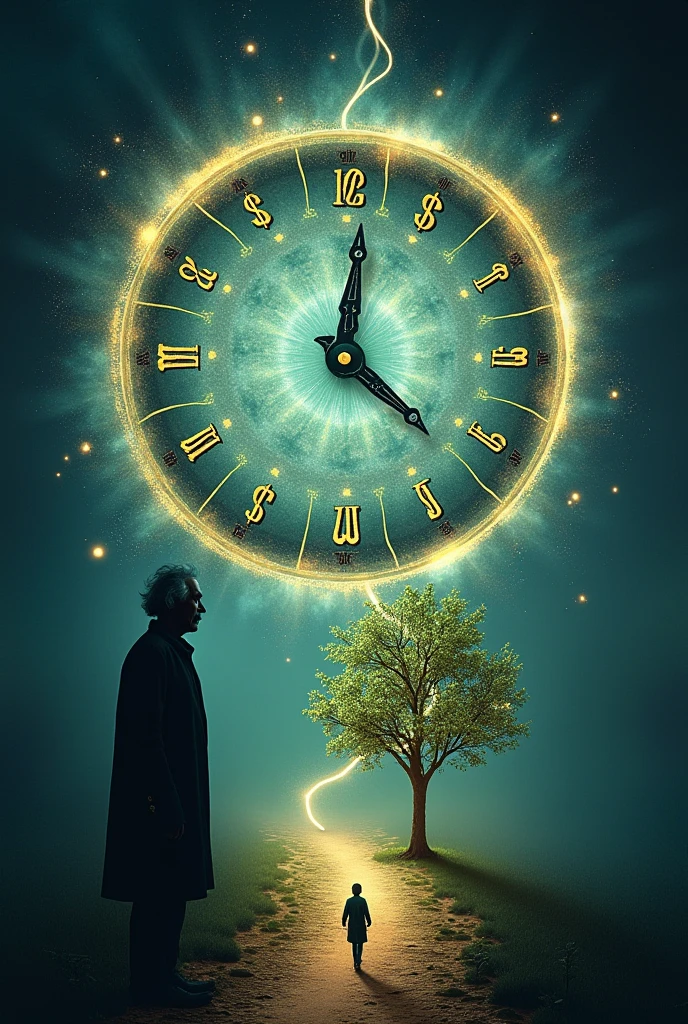 A magical, glowing clock with compounding dollar symbols spiraling ...