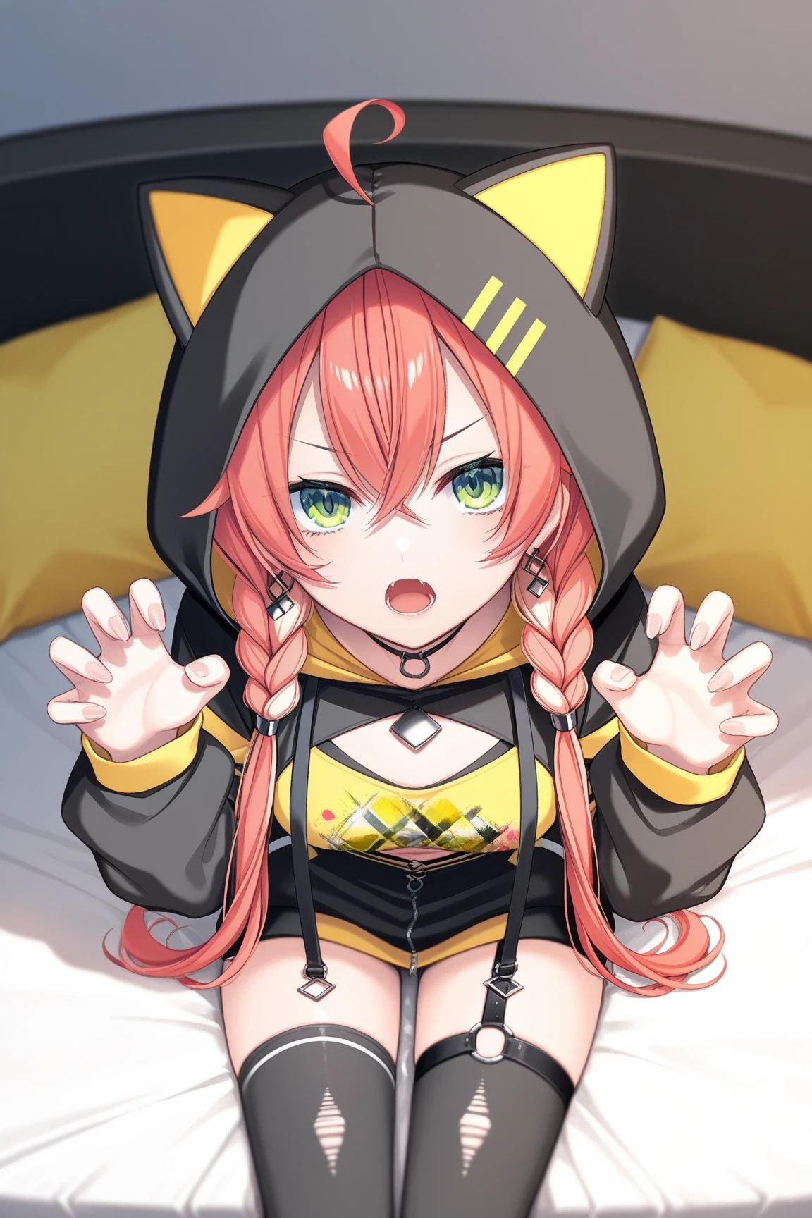 One girl,shishido akari,Vtuber,Nijisanji,orange hair with twin braids ...