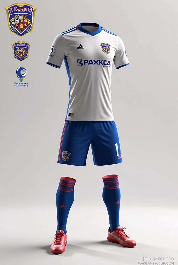 Create equipment for a soccer team called "Brexit FC" with colors such ...