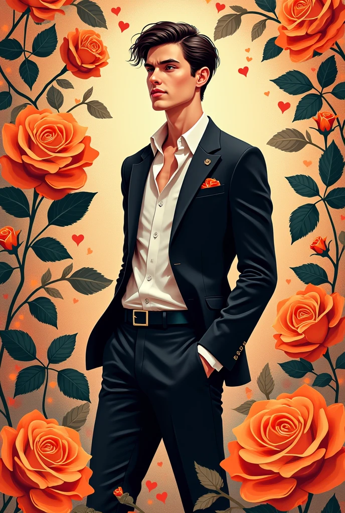 With an orange rose "Ermel" stylish bir fontta, stylish , in a stylish ...
