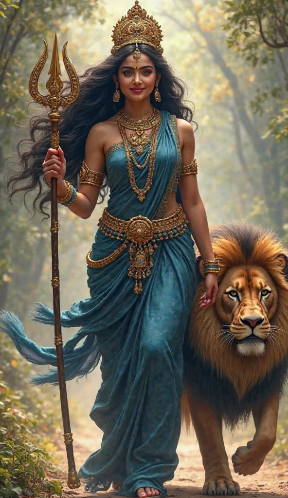 Maa durga aur lion chalte hu a Long Hair, Smile, Black Hair, Red Eyes ...