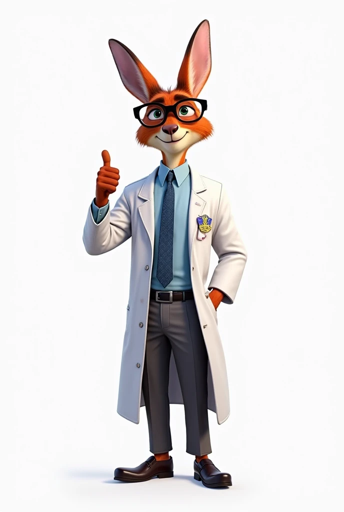 Cartoon hare professor thumbs up with glasses and full height ...