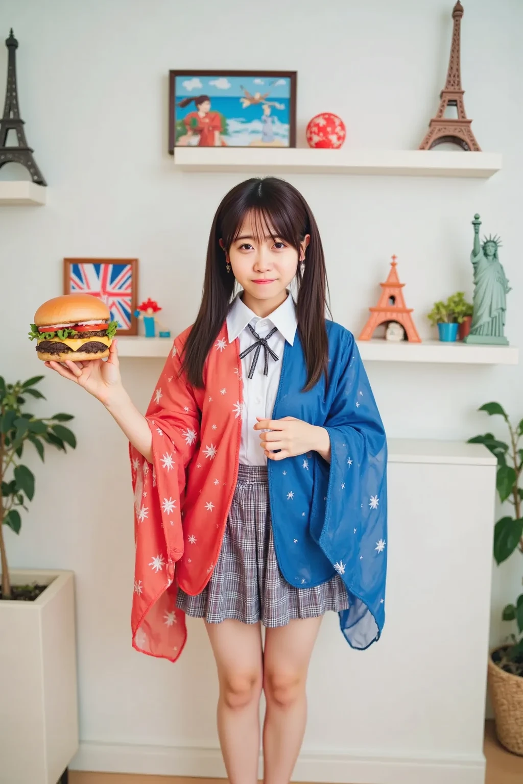 "One woman standing in a humorous, exaggerated pose, with a mix of ...