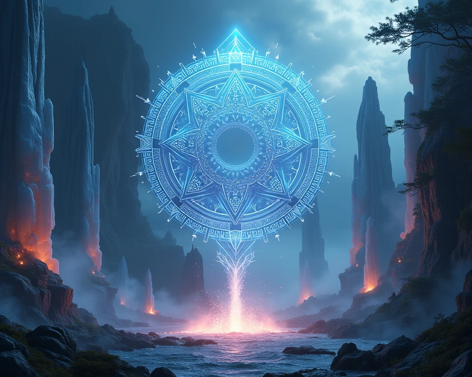 A detailed, intricate sigil, a magical symbol with complex geometric ...