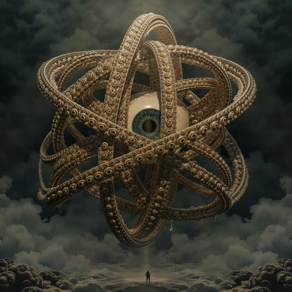 Ofanim, wheel-like creature, floating in nothingness, symmetric wheels ...